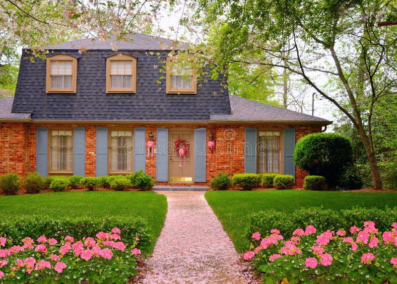 Large Farm Country House with Spring Green Landscape. Stock Image ...