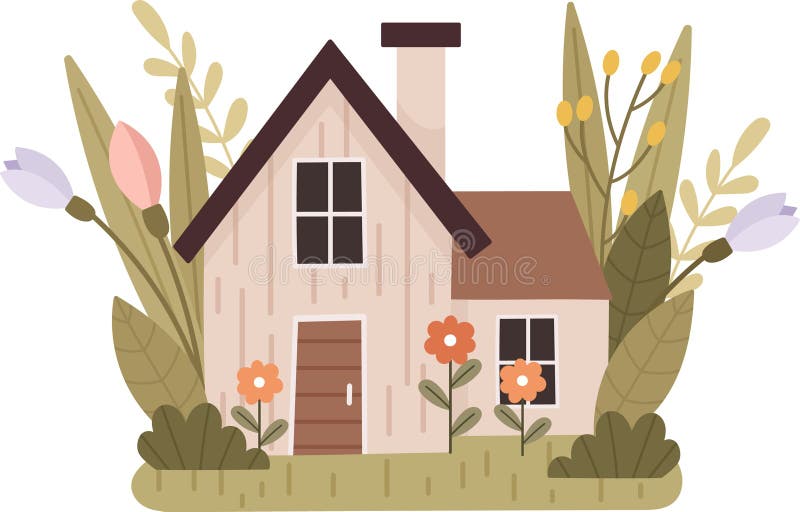 Spring House with Flowers stock vector. Illustration of nature - 308098916