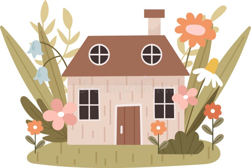 Spring House with Flowers stock vector. Illustration of nature - 308099276