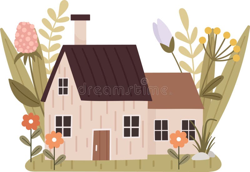 Spring House with Flowers stock vector. Illustration of home - 308099399