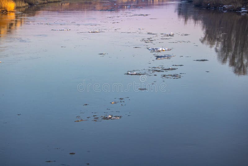 Spring Ice Drift on the River in Muddy Water before High Water and ...