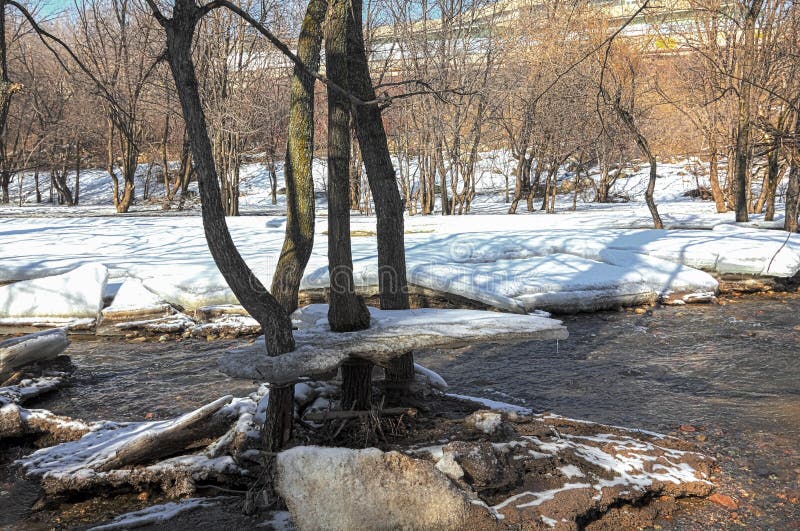 Spring Ice on a Fast Mountain River Stock Image - Image of evening ...