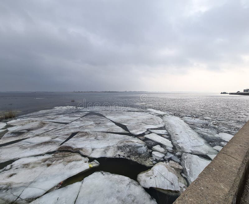 Spring Ice Melting on the River. Ice Floes in the River Stock Photo ...