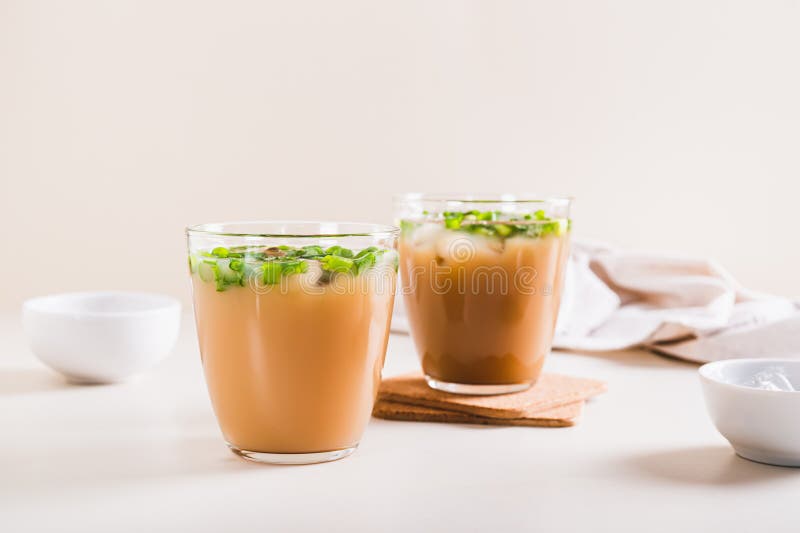Spring Iced Scallion Latte in Glasses on the Table Stock Photo - Image ...