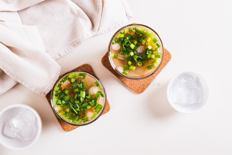 Spring Iced Scallion Latte in Glasses on the Table Top View Stock Photo ...