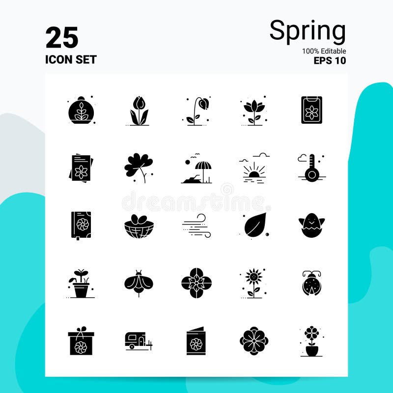 25 Spring Icon Set. 100 Editable EPS 10 Files Stock Vector ...