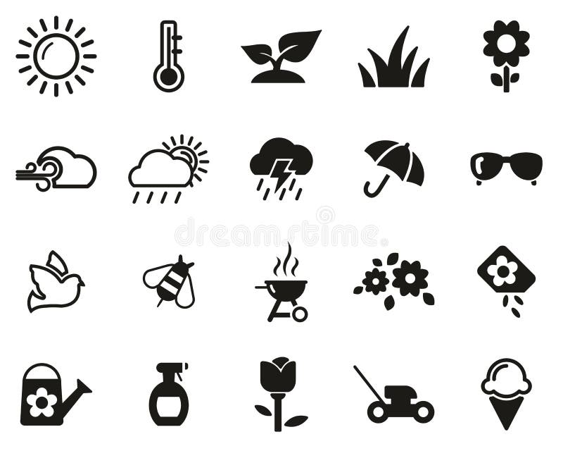 Spring Icons Black & White Set Big Stock Vector - Illustration of flat ...