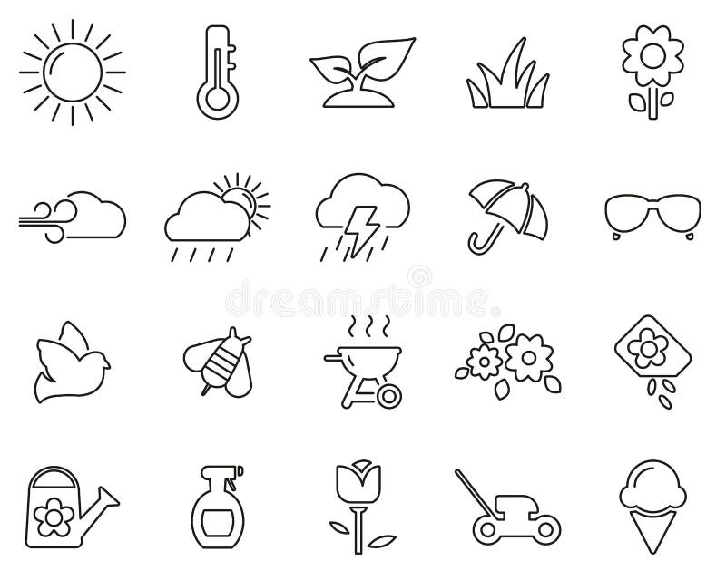 Spring Icons Black & White Thin Line Set Big Stock Vector ...