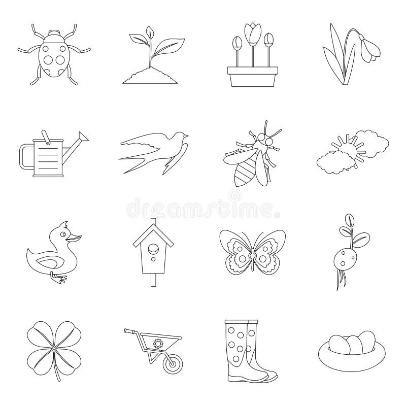Spring Icons Set, Outline Style Stock Vector - Illustration of love ...