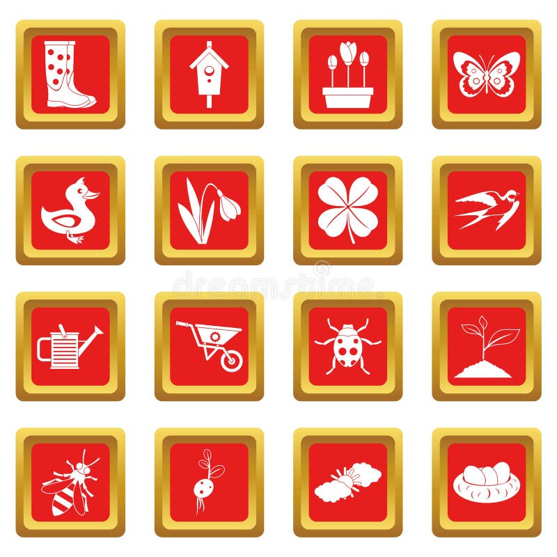 Spring icons set red stock vector. Illustration of insect - 97951140