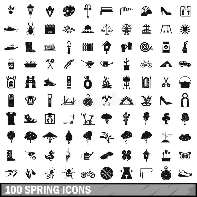 100 Spring Icons Set in Simple Style Stock Vector - Illustration of ...