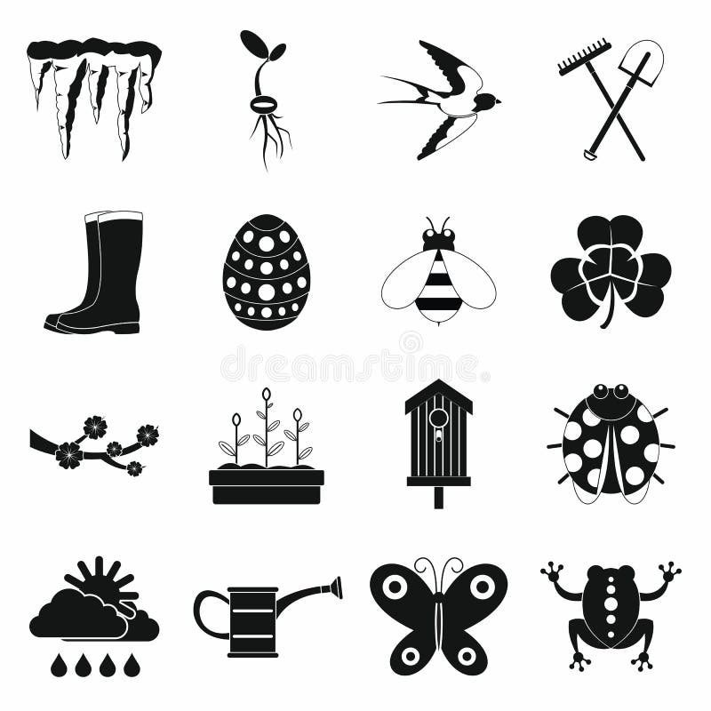 Spring Icons Set, Simple Style Stock Vector - Illustration of butterfly ...