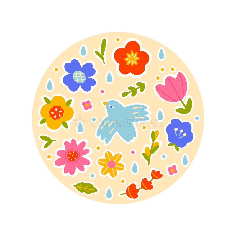 Spring Illustration Circle Shape with Dove of Peace in Flight with ...