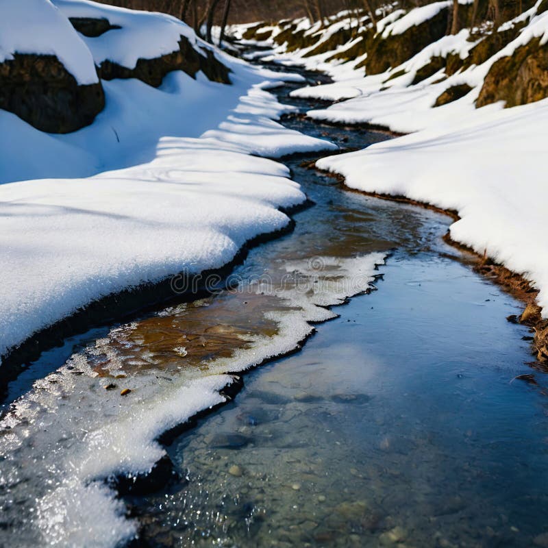 Spring Illustration with Melting River Ice. Stock Image - Image of ...