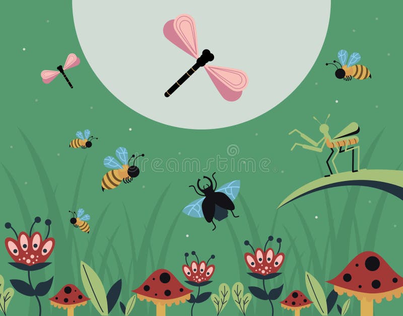 Spring insects with fungus stock vector. Illustration of natural ...