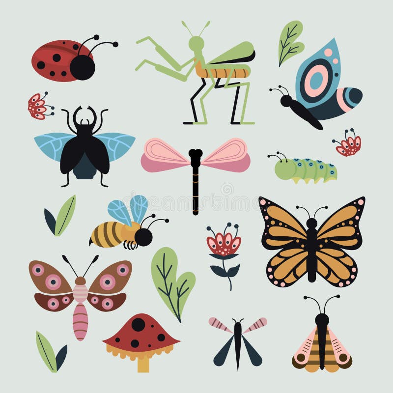 Spring insects with fungus stock vector. Illustration of natural ...