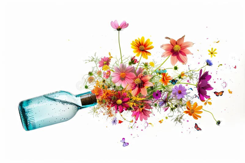 Spring Inside a Bottle Exploding Spreading Vivid Colors Flowers ...
