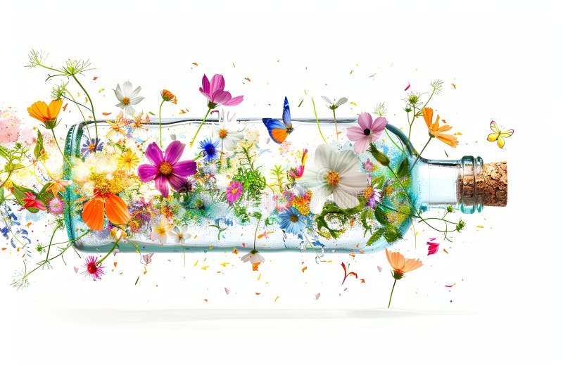 Spring Inside a Bottle Exploding Spreading Vivid Colors Flowers ...