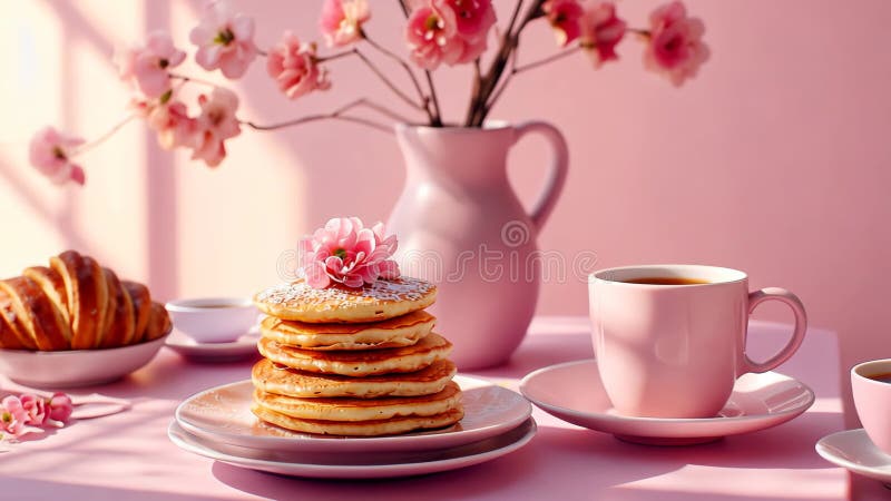 Spring-inspired Breakfast Spread at a Local Cafe with Digital Pic Stock ...