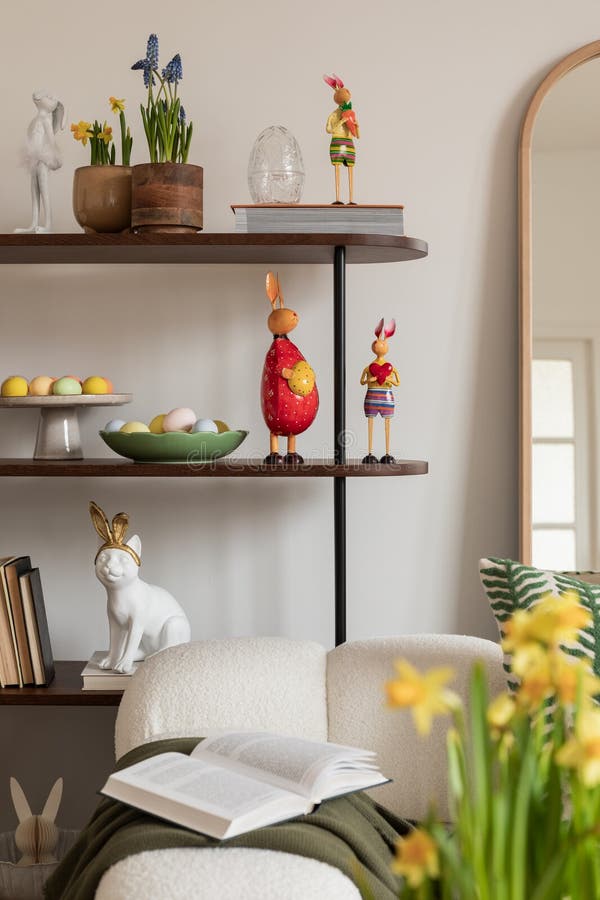 Spring-inspired Easter Display with Fresh Yellow Tulips, Ceramic Bunny ...