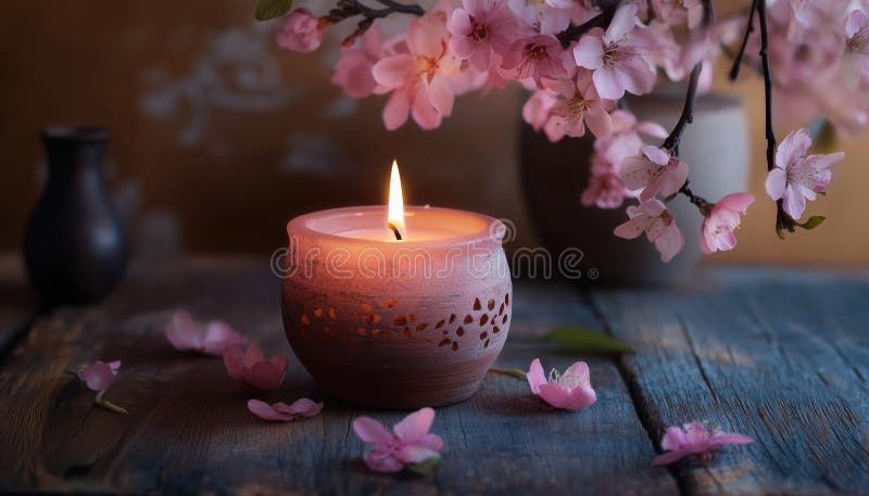 Spring Interior Illuminated by Burning Candle Stock Photo - Image of ...