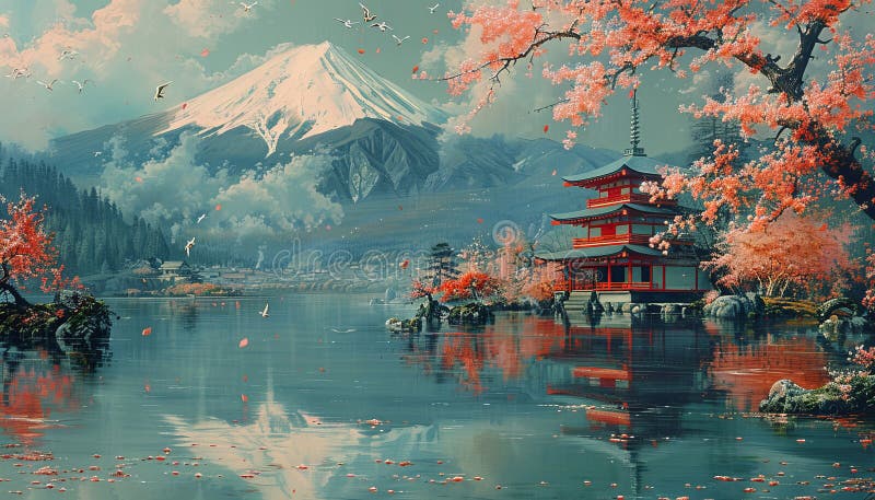 Spring in Japan, Art Illustration, Oriental. AI Generative Stock ...