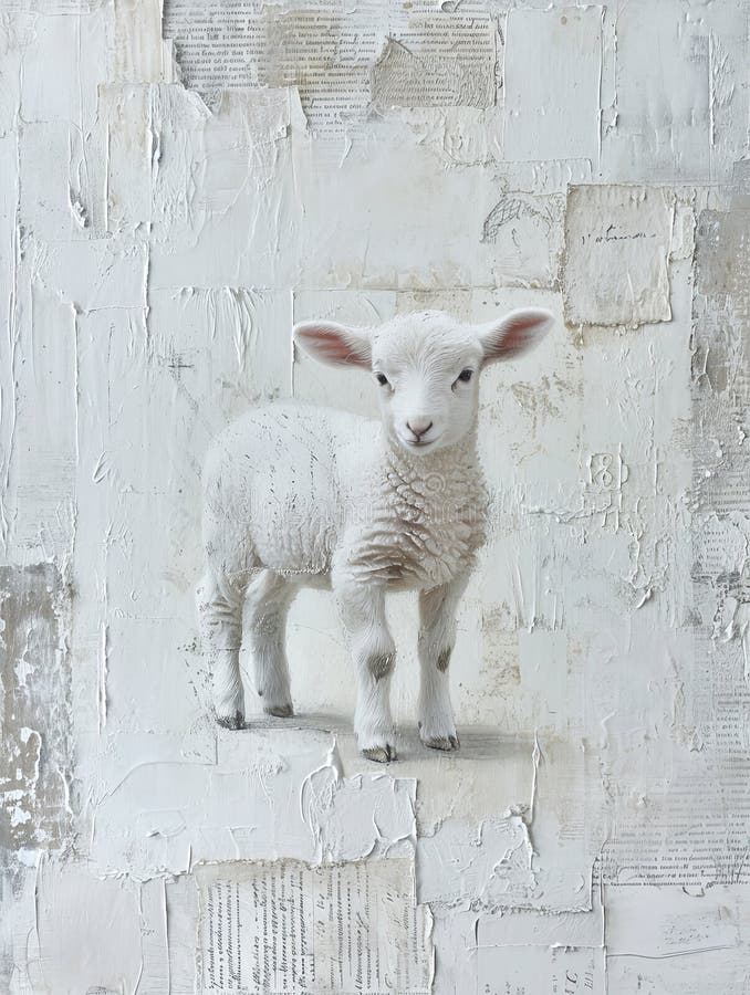 Spring Lamb Against Textured White Painted Backdrop. Symbol of Purity ...
