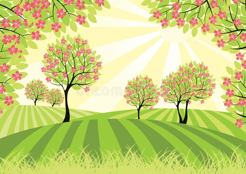 Spring landscape stock vector. Illustration of road, summer - 4986009