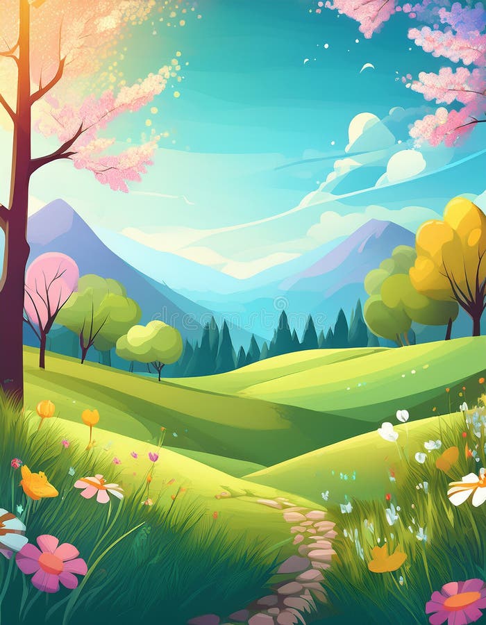 Spring Landscape Background. Spring Landscape, Vector Illustration Background Stock Illustration ...