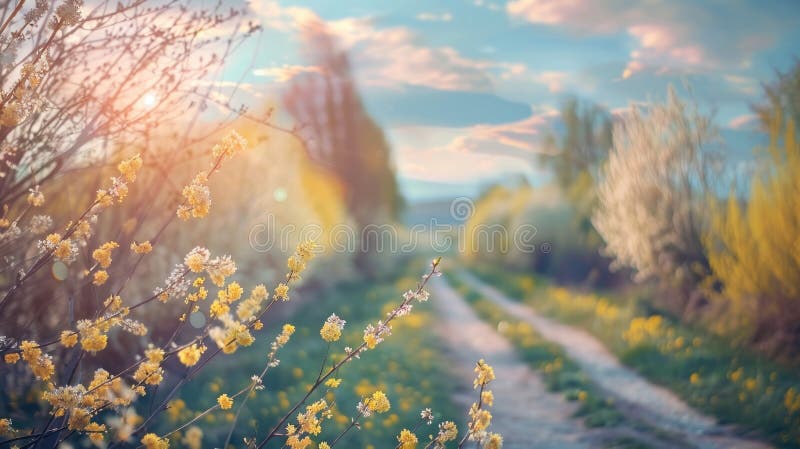 Spring Landscape. Beautiful Nature with Flowering Willow Branches and a ...