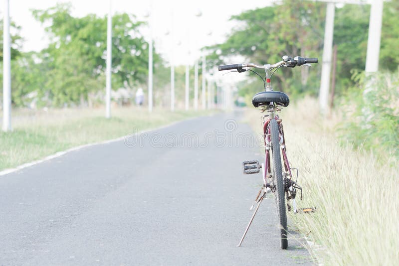 Spring Landscape with Bicycle on the Road Stock Photo - Image of ...