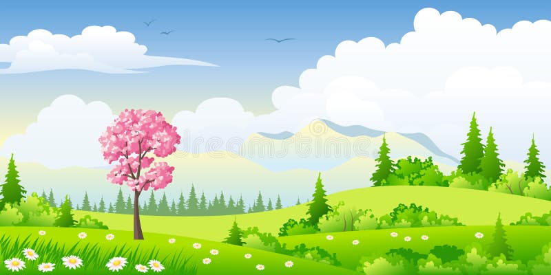 Illustration of a Spring Landscape with Tree Stock Vector ...