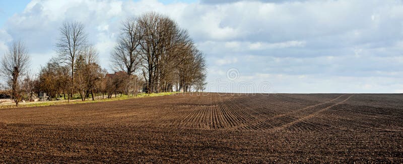 Spring Landscape at Border of Arable Land and Farm Yardland Stock Photo ...