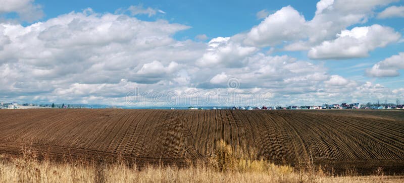Spring Landscape at Border of Arable Land and Farm Yardland Stock Photo ...