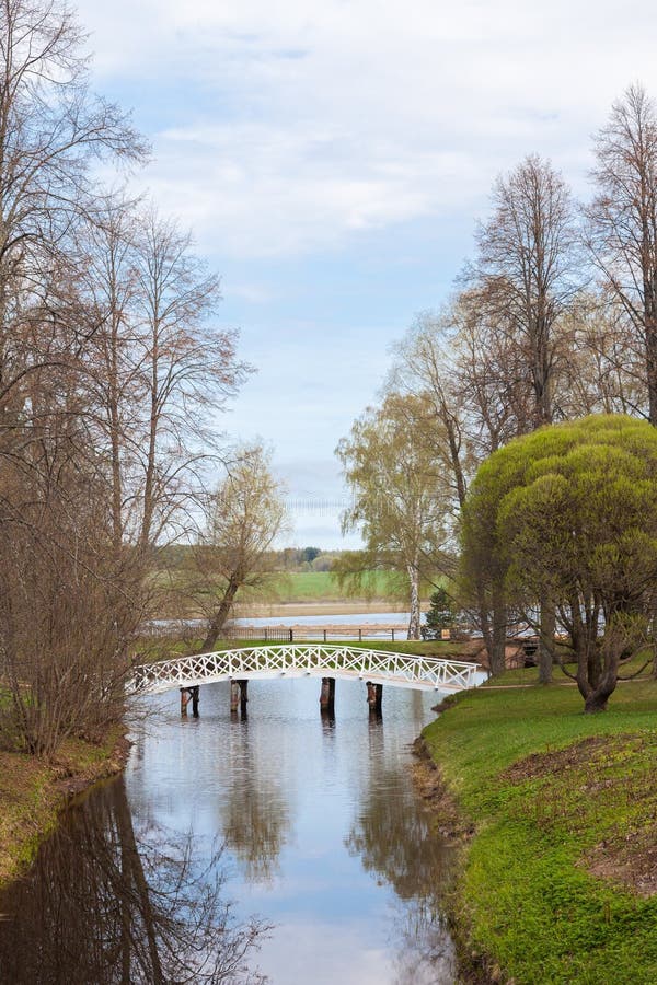 Spring Landscape with a Bridge Stock Photo - Image of season, birch ...