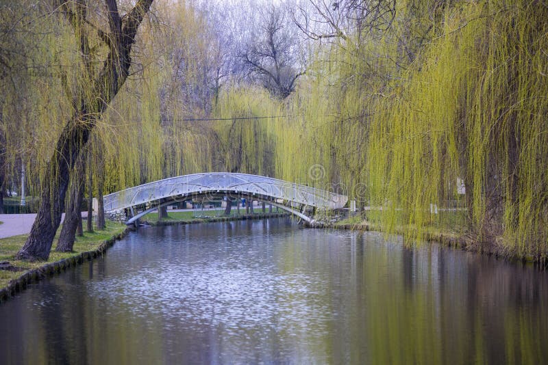 Spring Landscape with a Bridge Over a Water Stock Image - Image of ...