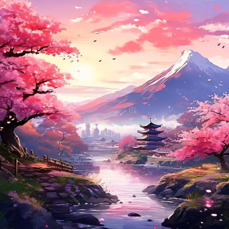 A Spring Landscape with Cherry Blossom Trees Editorial Stock Photo ...