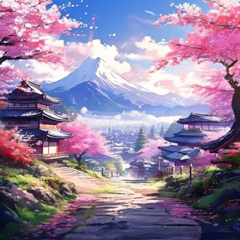 A Spring Landscape with Cherry Blossom Trees Editorial Stock Image ...