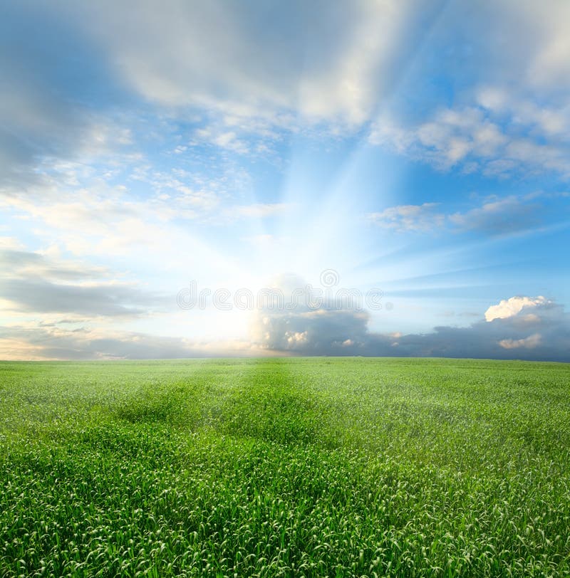 Spring Landscape River Clouds Blue Sky Green Trees Stock Image - Image ...