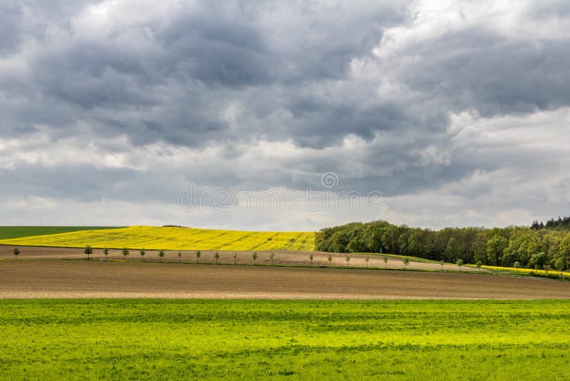 Spring Landscape with Colorful Fields and Sky with Clouds Stock Image ...