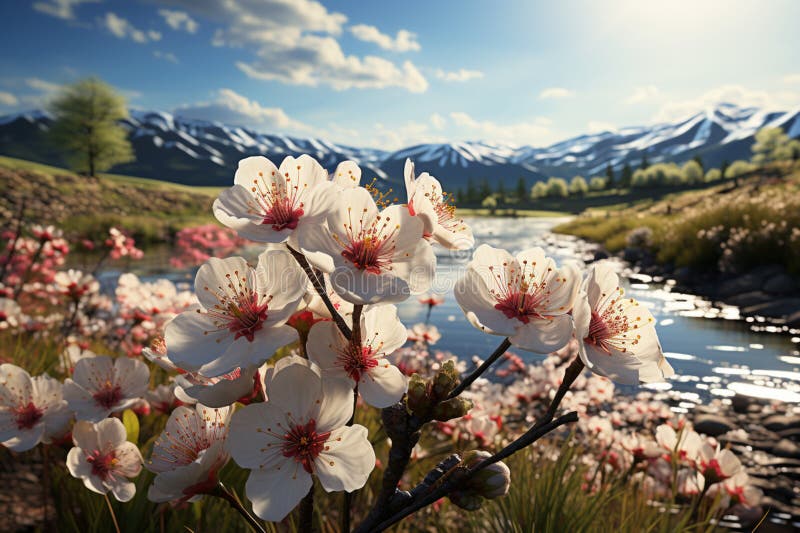 The Spring Landscape Comes Alive with a Symphony of Blossoms and ...