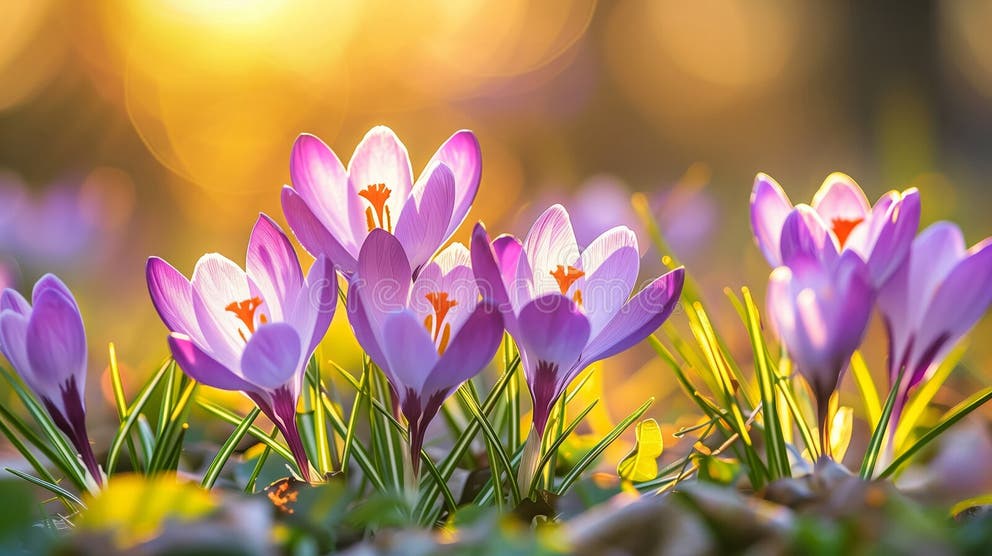 Spring Landscape of Crocuses Blooming in the Meadow - AI Generated ...