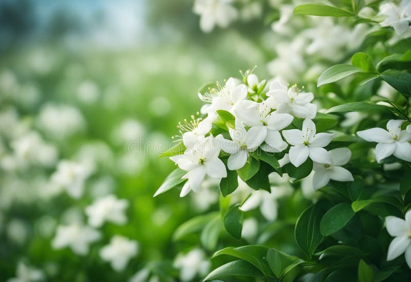 Spring Landscape with Delicate Jasmine Flowers Stock Illustration ...