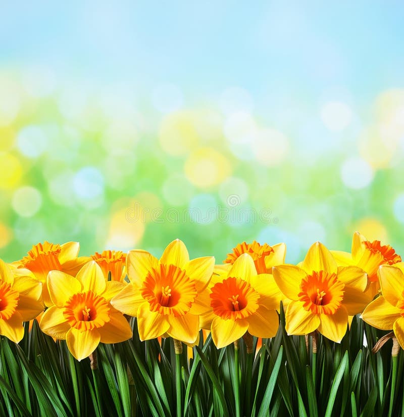 A Spring Landscape Featuring Bright and Colorful Daffodils Stock Image ...