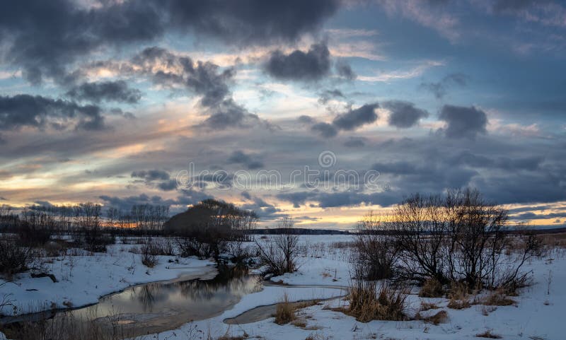 Spring Landscape in a Field at Sunset, Russia, Ural Stock Photo - Image ...