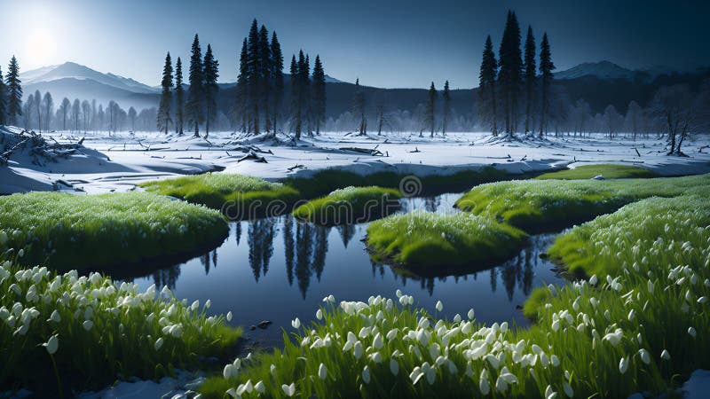 Spring Landscape with Forest Near the River, the First Spring Greenery ...