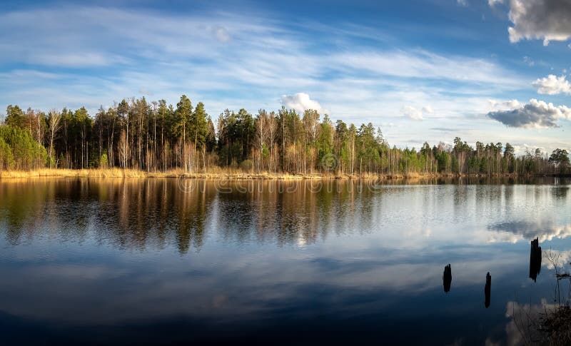 Spring Landscape of a Lake with a Forest on the Shore, Russia, Ural ...