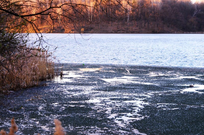 Spring Landscape with Melting Ice on the Lake on a Clear Day Stock ...
