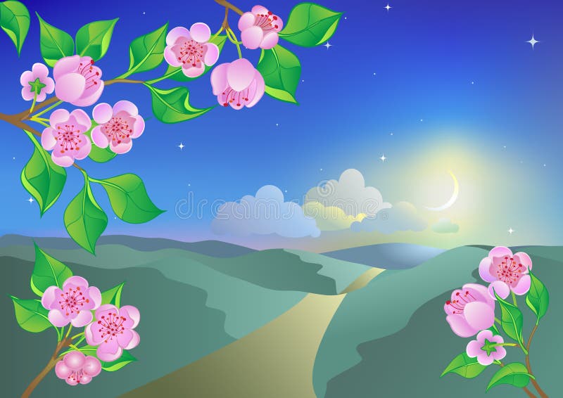 Moonlight night stock illustration. Illustration of horizon - 385158
