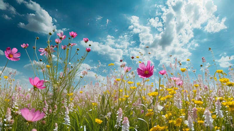 Spring Landscape Panorama with Flowers in a Meadow Stock Illustration ...